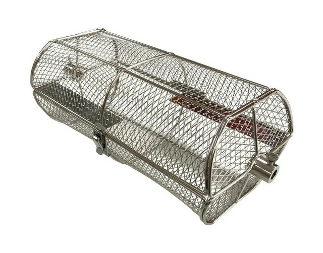STAINLESS STEEL BBQ Rotisserie Spit Roast Cage Tumbler Basket ...