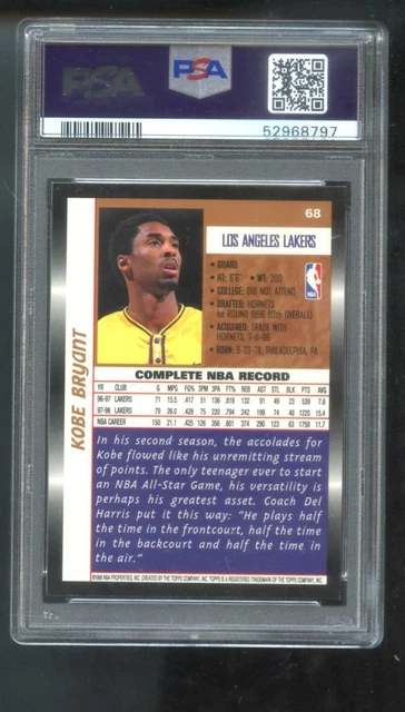 1998-99 TOPPS 68 Kobe Bryant PSA 10 Carte Basketball Grade NBA Los ...