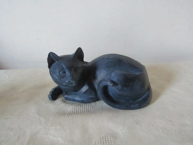 BORDER FINE ARTS Cubist Blue Slate Cat Figurine Laying Down Ornament ...