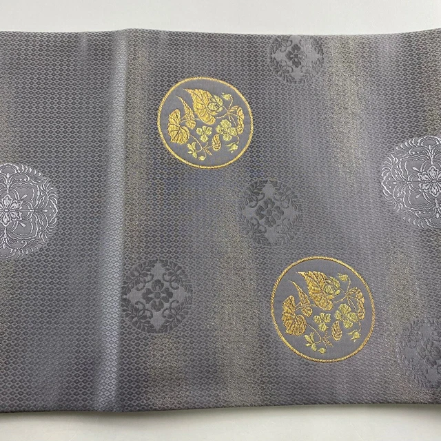 JAPANESE KIMONO FUKURO Kimono Obi Round FlowerGold Thread Embroidery ...