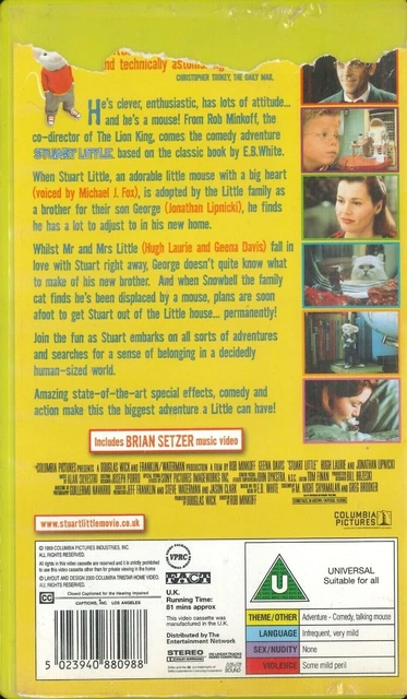 STUART LITTLE (1999) VHS, Michael J. Fox, Geena Davis, Hugh Laurie, Rob ...
