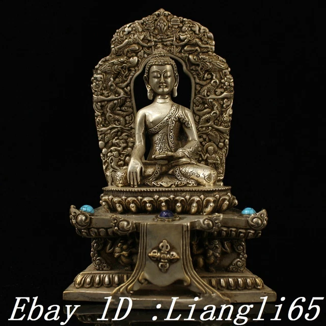 TIBET REINE BRONZE Silber Shakyamuni Sakyamuni Amitabha Buddha Nische Statue EUR 179,00 ...