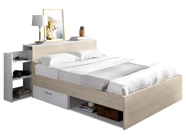 LIT AVEC TÊTE de lit rangements et tiroirs 140 x 190 cm - Coloris ...