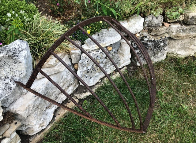 VINTAGE CAST IRON hay rack / basket / horse feeder / equine / garden ...
