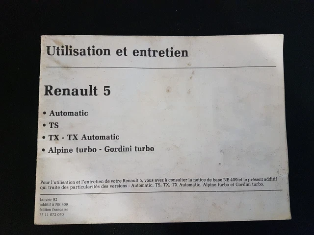 RARE MANUEL UTILISATION Et Entretien Renault 5 Alpine Turbo EUR 25,00 ...