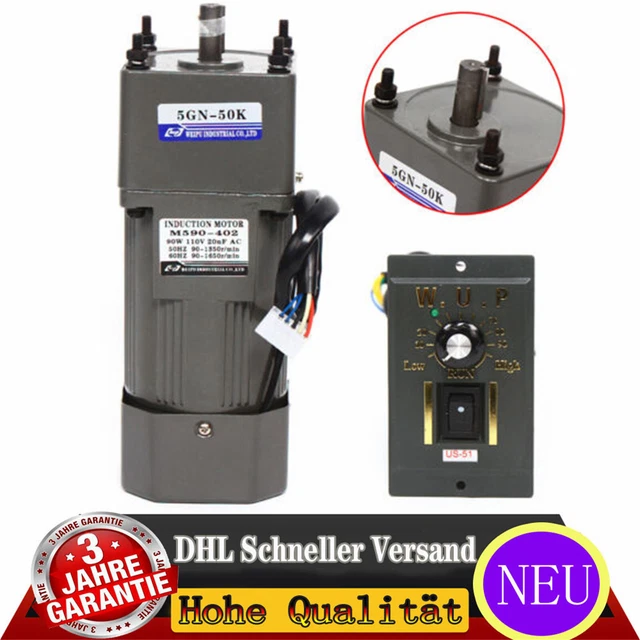 90W AC-GETRIEBEMOTOR GETRIEBEDREHZAHLMOTOR mit Regler 220V 1: 50 0-27 ...