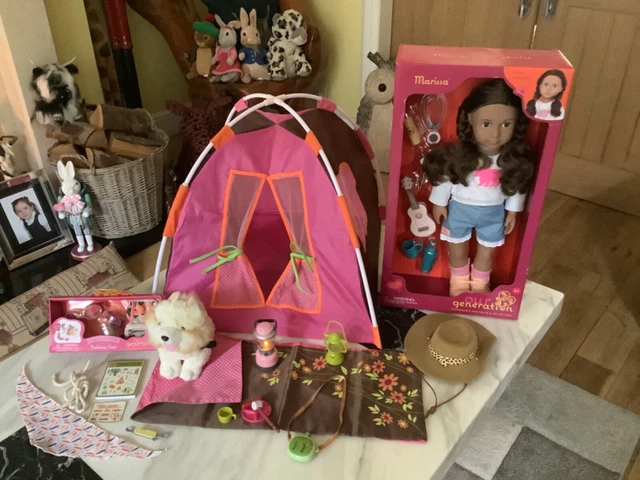 OUR GENERATION CAMPING Doll Marissa with Poseable Puppy &Tent & extras ...