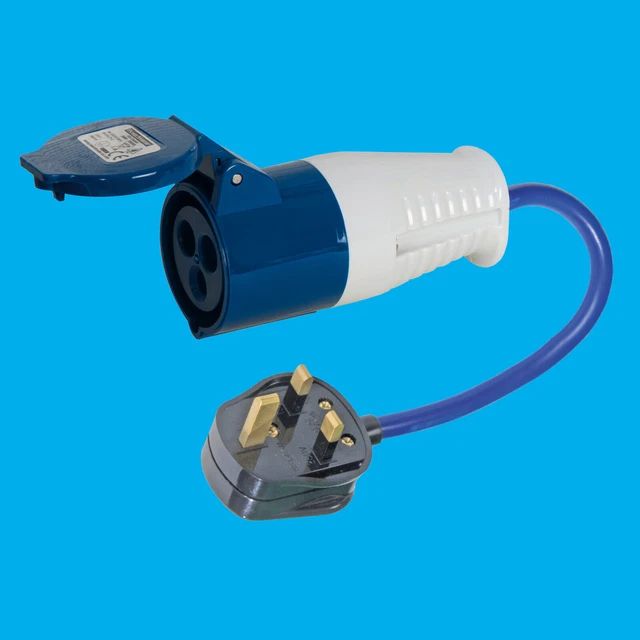 13A 3 PIN Plug to 16A Caravan Ceeform Socket, Fly Lead Converter, 200mm ...