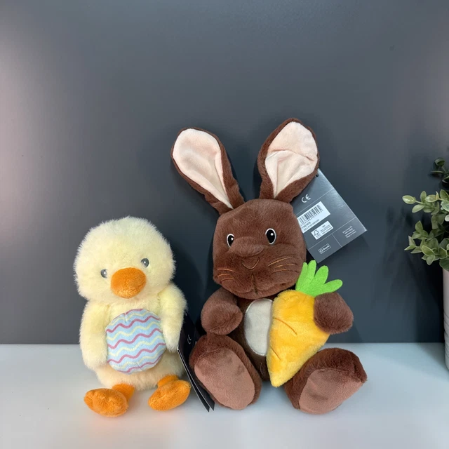 JOHN LEWIS EASTER Chick With Egg & Bunny With Carrot Soft toy plush. 7 ...