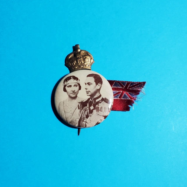 VINTAGE KING GEORGE VI Queen Elizabeth Royal Family Pin Badge With ...
