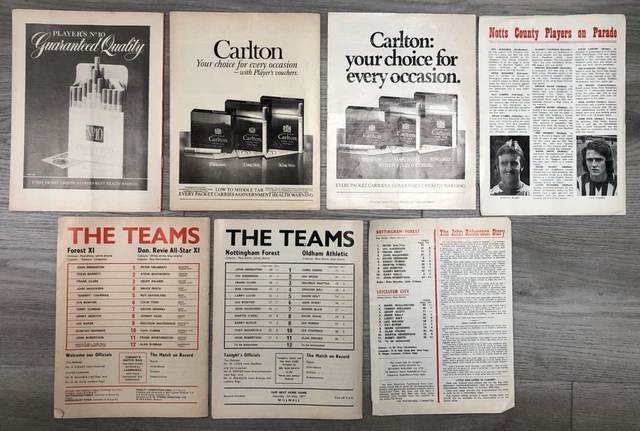 6 X NOTTINGHAM FOREST COUNTY CUP/TESTIMONIAL PROGRAMMES FROM 1974 to ...
