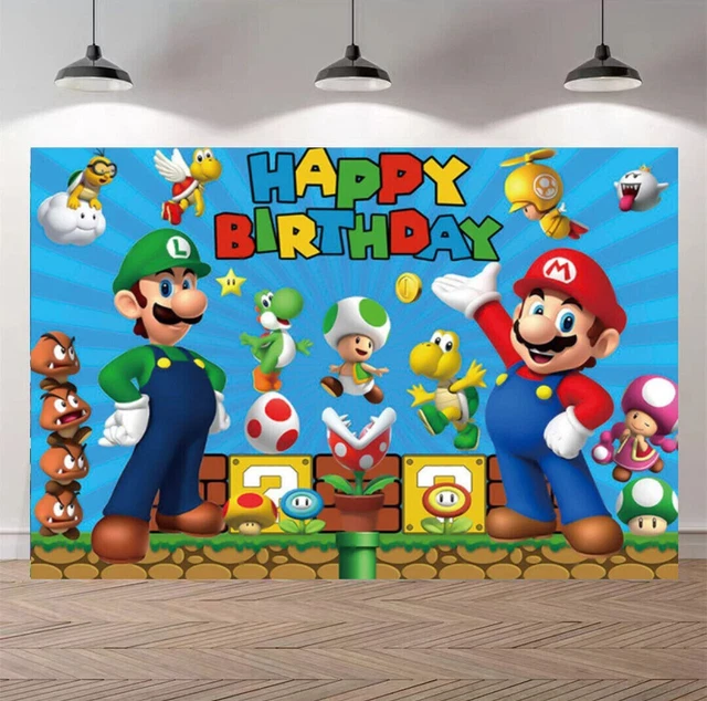SUPER MARIO BACKDROP Video Game Background Cloth Birthday Party Banner ...