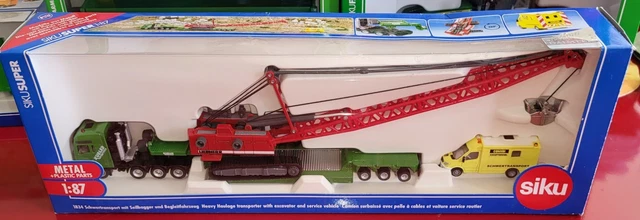 SIKU SUPER 1:87. 1834 Zugmaschine, Tiefladeranhänger, Seilbagger und ...