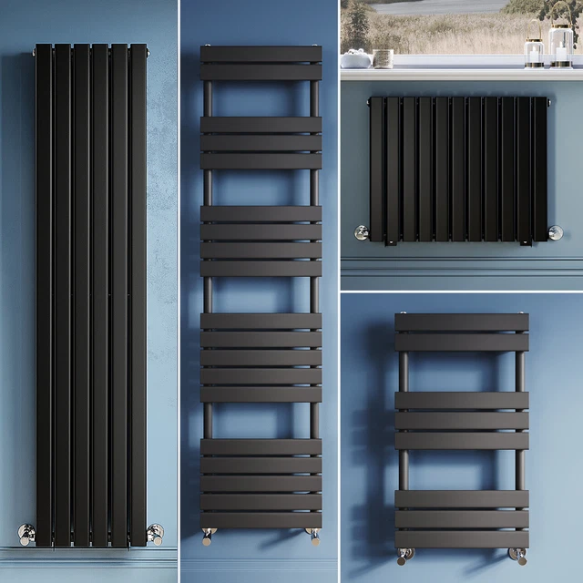 BLACK BATHROOM RADIATOR Flat Panel Central Heating Rads Vertical ...