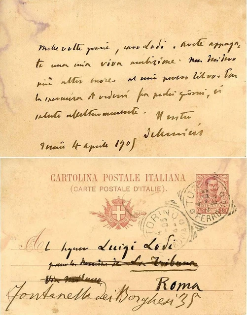 CARTOLINA POSTALE AUTOGRAFA indirizzata a Luigi Lodi, 1905 EUR 250,00 ...