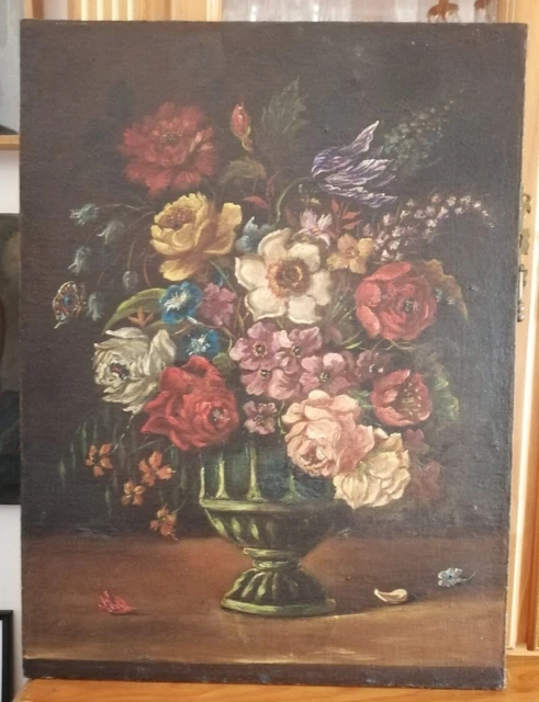 TABLEAU ANCIEN BOUQUET de Fleurs Huile sur toile Nature Morte XIXème EUR 250,00 - PicClick FR