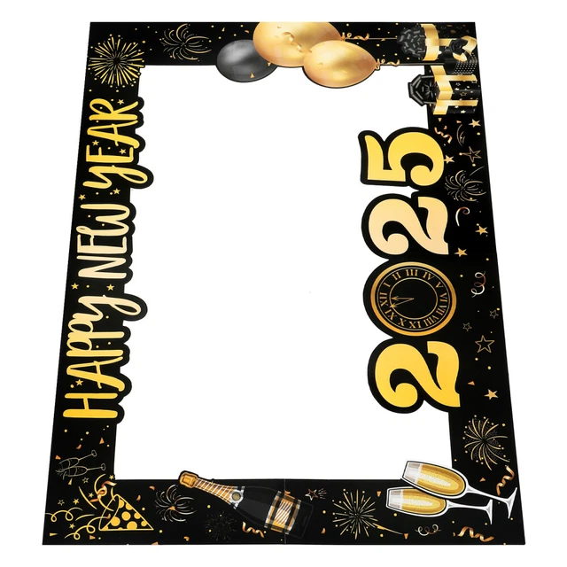 NEW YEAR EVE Photo Booth Frames 2025 Black Golden Theme Paper Frame For ...