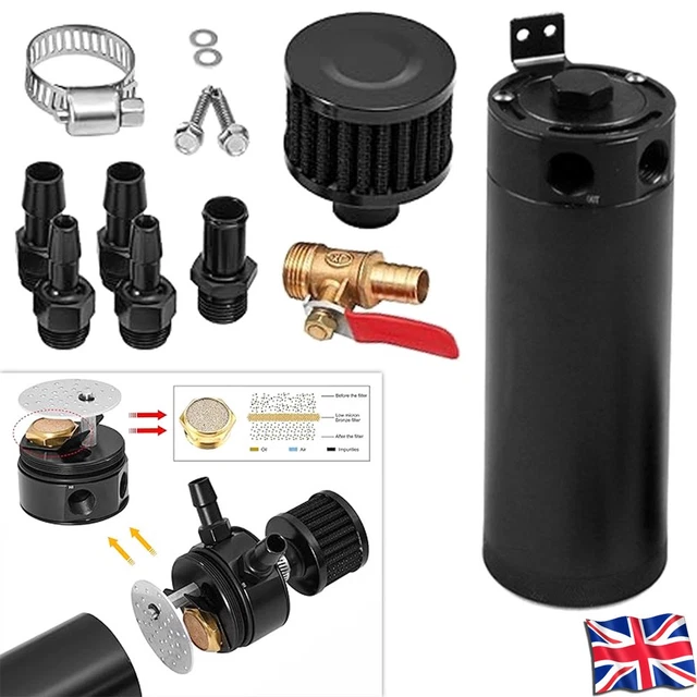 2-PORT LONG OIL Catch Can Tank Reservoir+Drain Valve Breather Baffle ...