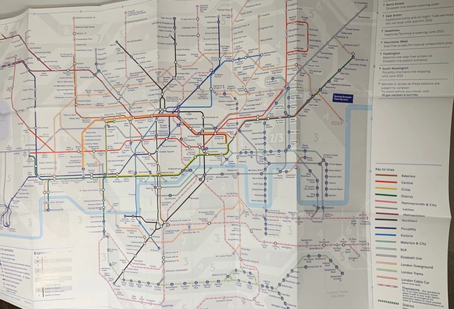 LARGE PRINT LONDON Underground Tube Map - NEW May 2022 TFL Elizabeth ...