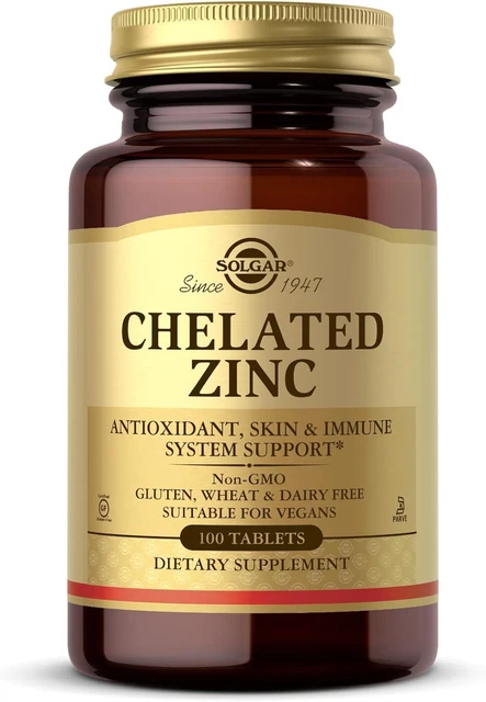 SOLGAR CHELATED ZINC Tablets - Pack of 100 - Healthy 100 count (Pack 1 ...