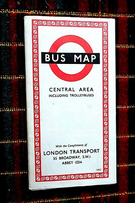LONDON TRANSPORT CENTRAL AREA BUS MAP including Trolleybuses 1957 557 ...