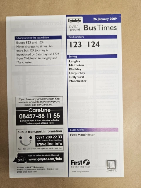MANCHESTER AREA BUS Transport Timetable Leaflet 26 Jan 2009 CR2.220 £2. ...