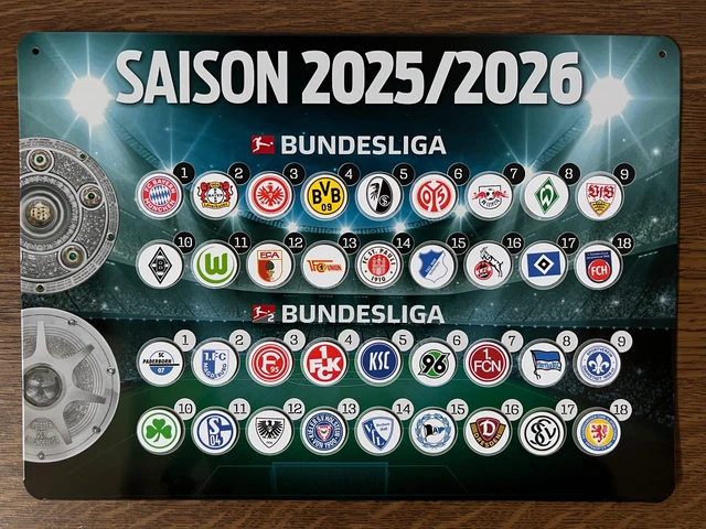 1. & 2. Bundesliga Magnettabelle Saison 2025/26 Fussball Sportbild 25/ ...