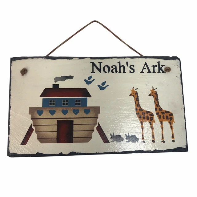SLATE NOAH’S ARK Painted Plaque Sign Door Hanging Decor Stencil Baby ...