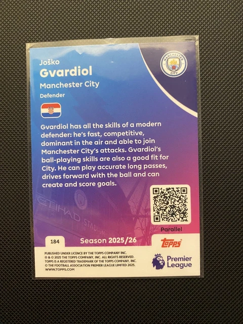 TOPPS PREMIER LEAGUE 2025/26 - Josko Gvardiol 42/50 - Man City £9.99 ...