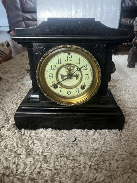 ANTIQUE ANSONIA CAST Iron Non-chiming Mantle Clock in Working Order. £ ...