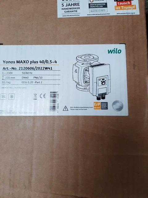 WILO NASSLÄUFER-HOCHEFFIZIENZPUMPE YONOS MAXO plus 40/0,5-4 PN6/10,90W EUR 500,00 - PicClick DE