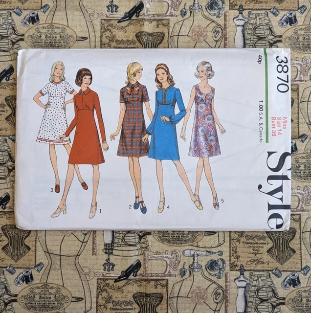 VINTAGE 1972 STYLE Sewing Pattern 4065, Dress w/ High Line Bodice, Size ...