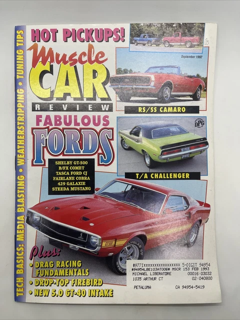 MUSCLECAR REVIEW September 1992 MAGAZINE £14.17 - PicClick UK