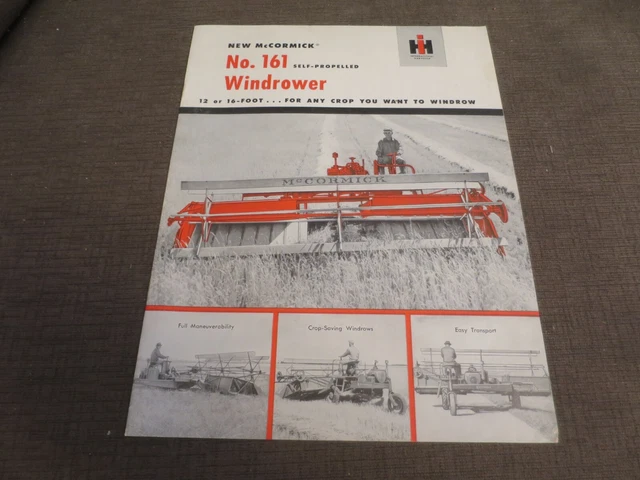 VINTAGE MCCORMICK NO. 161 Windrower Brochure 8 pg 8 1/2 x 11 Canada $14 ...