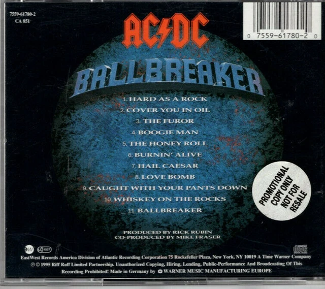 AC/DC ~ BALLBREAKER ~ 1995 UK/Deutsch 11-Track PROMO CD Album ...