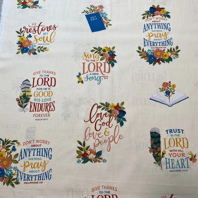 CHRISTIAN COTTON FABRIC With Bible Verses And Inspirational Quotes ...