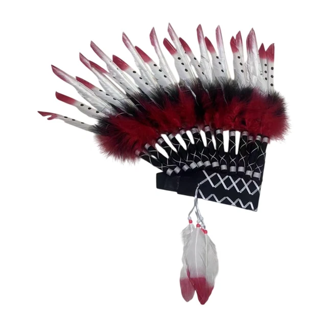 FEATHER HEADDRESS AMERICAN Chief Indian Native Hat for Cosplay ...