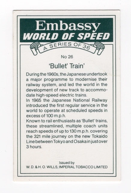 WILLS WORLD OF Speed: #26 Railway Engine Bullet train of Japan $4.99 ...