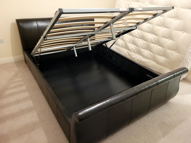 FEATHER & BLACK KING SIZE Black Ottoman Storage Sleigh Bed Frame £299. ...