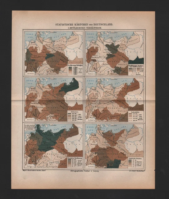 LITHOGRAPH MAP 1875: Statistical maps GERMANY. Population Ratio £16.87 ...