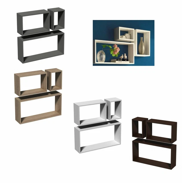 SET OF 3 Rectangle Floating Shelves Wall Storage Shelf Lounge Cubes £42 ...
