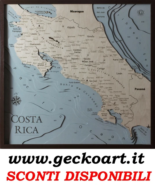 COSTA RICA 3D Map Modern Picture Map Chart www.geckoart.it £215.95 ...