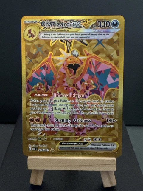 POKEMON CARD CHARIZARD EX 228/197 Obsidian Flames Hyper Rare Gold Near ...