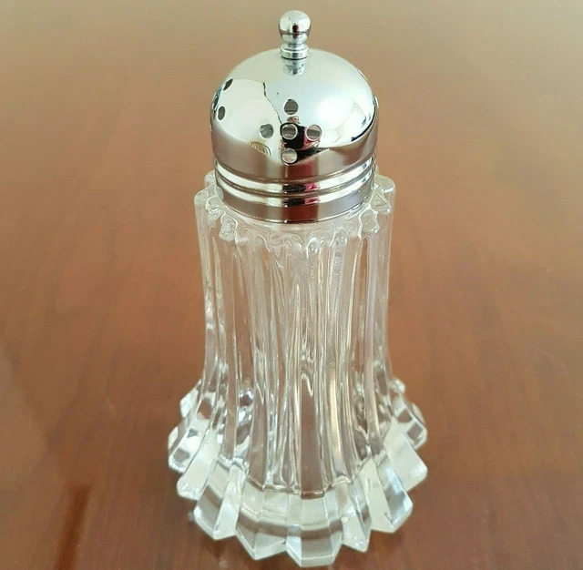 LARGE FLUTED CUT Glass Salt Shaker with Chrome Lid 5/5" Vintage $29.99 ...