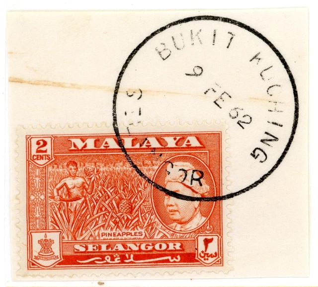 1962 MALAYA SELANGOR 2c on piece with Bukit Kuching skeleton type ...