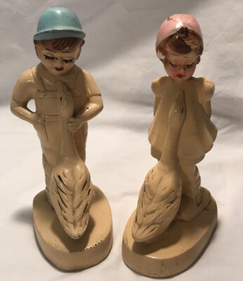 VINTAGE 1940’S COVENTRY Ware Chalkware Figurines Boy & Girl w Dogs ...