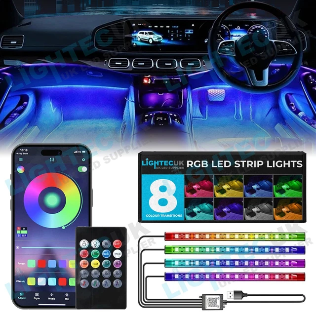 LIGHTECUK CAR INTERIOR Footwell LED Strip Lights + Remote + Phone App ...
