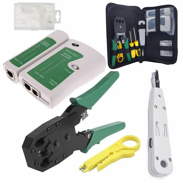 RJ45 ETHERNET CABLE Crimping Crimper Network Tester Punch Down Impact ...