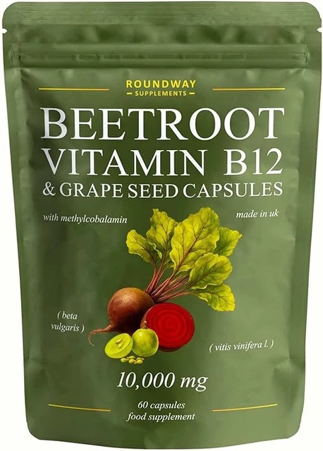 BEETROOT CAPSULES WITH VitaminB12 & GrapeSeed Extract for Energy ...