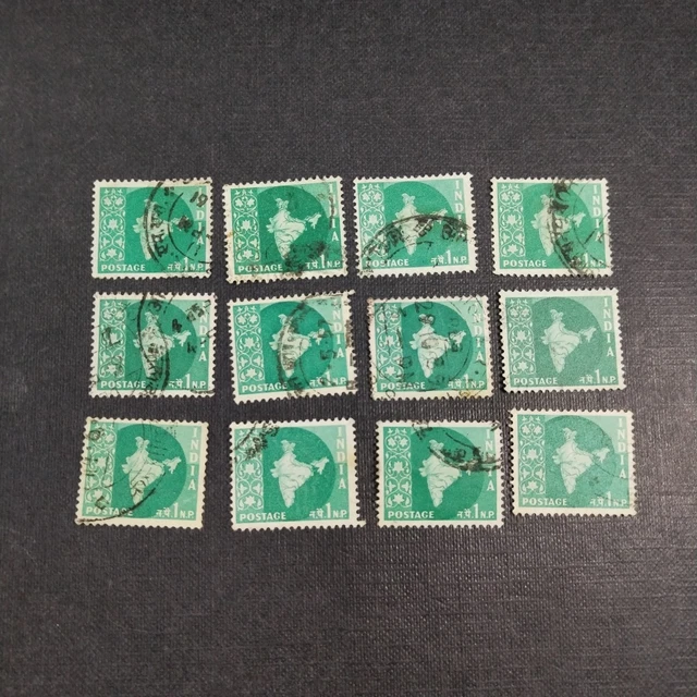 INDIA 1NP STAMPS 12 X Values Map Of India Early Fine Used Lightly ...